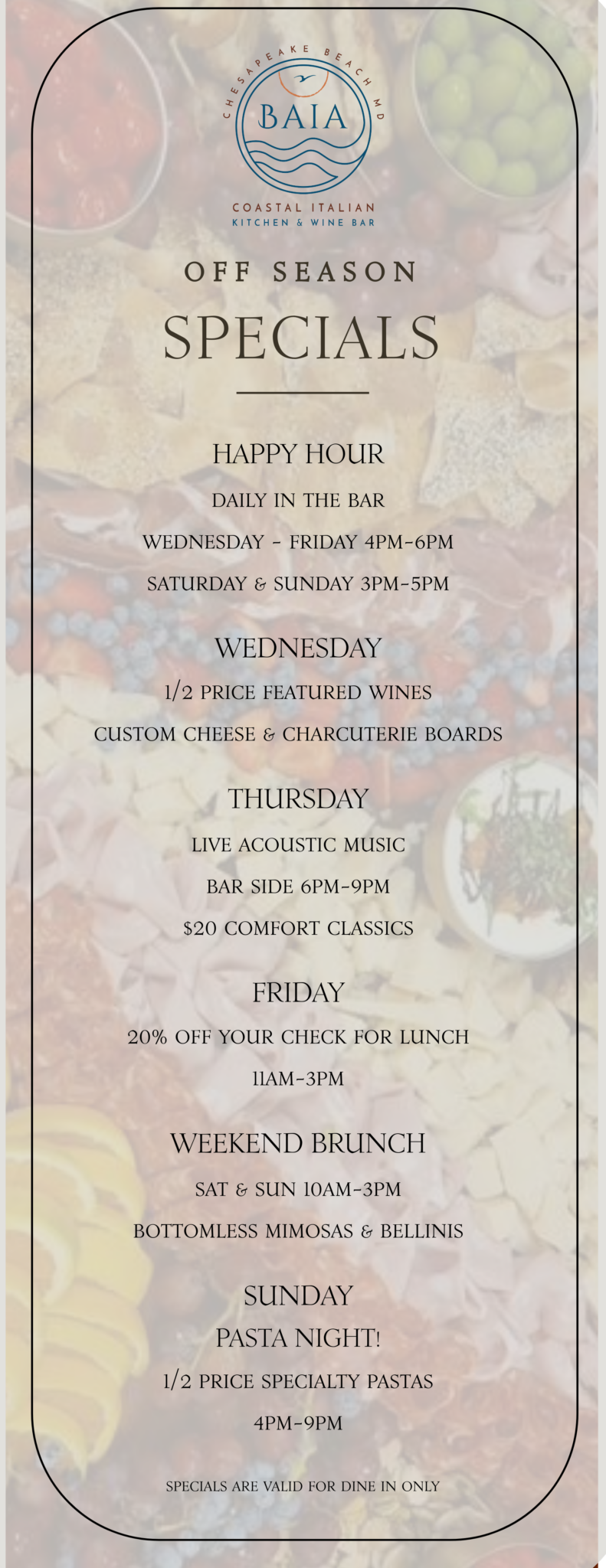 Menu - Baia Coastal Italian